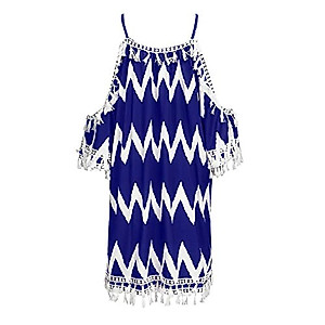 KYLEON Dress for Women Summer Casual Bohemian Off Shoulder Beach Dresses Tassel Swing Mini Short Sundress