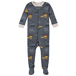 Gerber Baby Boys' 2-Pack Footed Pajamas, Dump Truck Grey, 2T