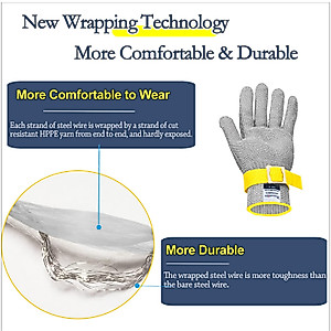 Dowellife Comfortable Level 9 Cut Resistant Glove Food Grade, Mesh Metal Kithcen Glove for Chef Oyster Shucking Mandoline Knife Butcher Meat Cutting