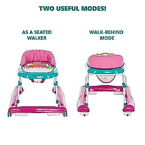 Dream On Me 2-in-1 Ava Baby Walker, Easy Convertible Baby Walker, Walk Behind, Height Adjustable Seat, Added Back Support, Detachable-Toy Slate, Teal Pink