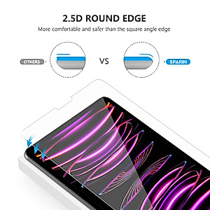 SPARIN 2 Pack Screen Protector Compatible with iPad Pro 12.9 inch 2022/2021/2020/2018 Released (6th/5th/4th/3rd) without Home Button, Tempered Glass Screen Protector Work with Face ID