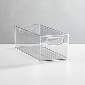 mDesign Plastic Video Game Organizer - Game Storage Holder Bin with Handles for Media Console Stand, Closet Shelf, Cabinets, Bookshelves - Holds Disc, Video Games - Ligne Collection - Clear