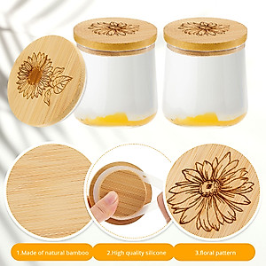 Gueevin Oui Yogurt Jar Lids Natural Bamboo Wooden Oui Lids Decorative Lids with Silicone Sealing Rings Compatible with Oui Yogurt Jars for Coffee Cookie Supplies(12 Pieces)