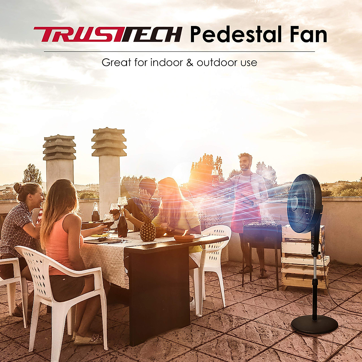 Outdoor Fan - 2 in 1 Portable Floor Fan, Cooling Floor Fan with Remote Control, 4 Speeds, 3 Modes, Ultra Quiet Outdoor Fans with Adjustable Height and Tilt, 7.5-Hour Timer Pedestal Fan for Bedroom