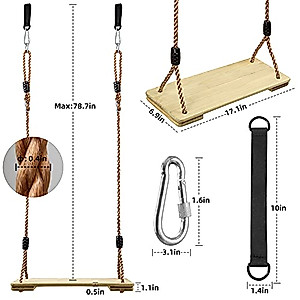 PELLOR Wooden Tree Swing for Kids - Anticorrosive Hanging Swing Seat 17.1 x6.8 x1.1, Adjustable PE Rope Kids Swing for Backyard Patio Garden Playground,220lbs