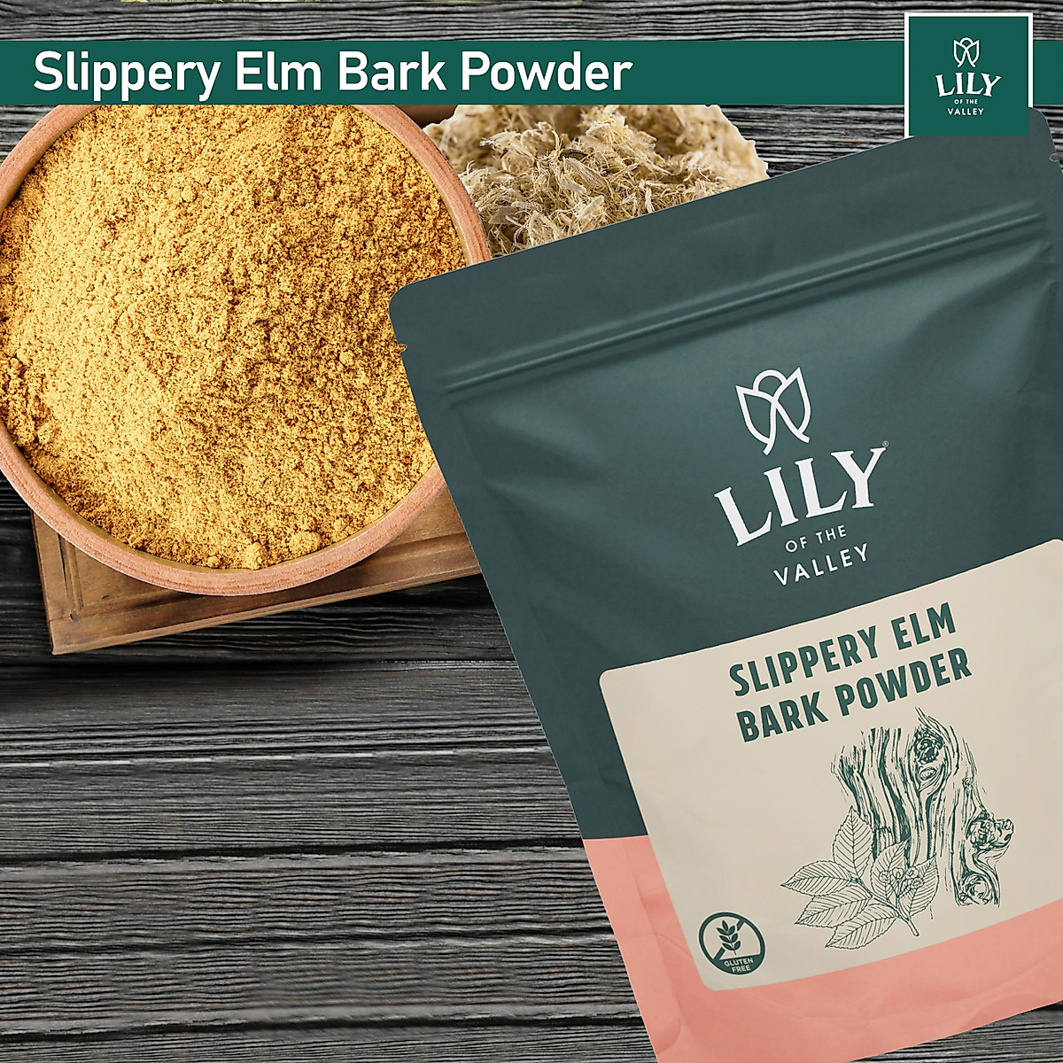 Lily of the Valley Slippery Elm Bark Powder - Ulmus Rubra Powder - No Irradiated No Contaminated - Pet Friendly - Vegan & Gluten-Free - Packed in Resealable Pouch (16oz, 453g)