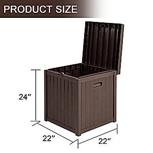 Omelaza 51 Gallon Outdoor Deck Storage Box, Resin Multi-purpose Storage Bins with Lid, Indoor/Outdoor Storage Container, Ideal for Patio Furniture, Pool Accessories, Toys, Gardening Tools - Brown