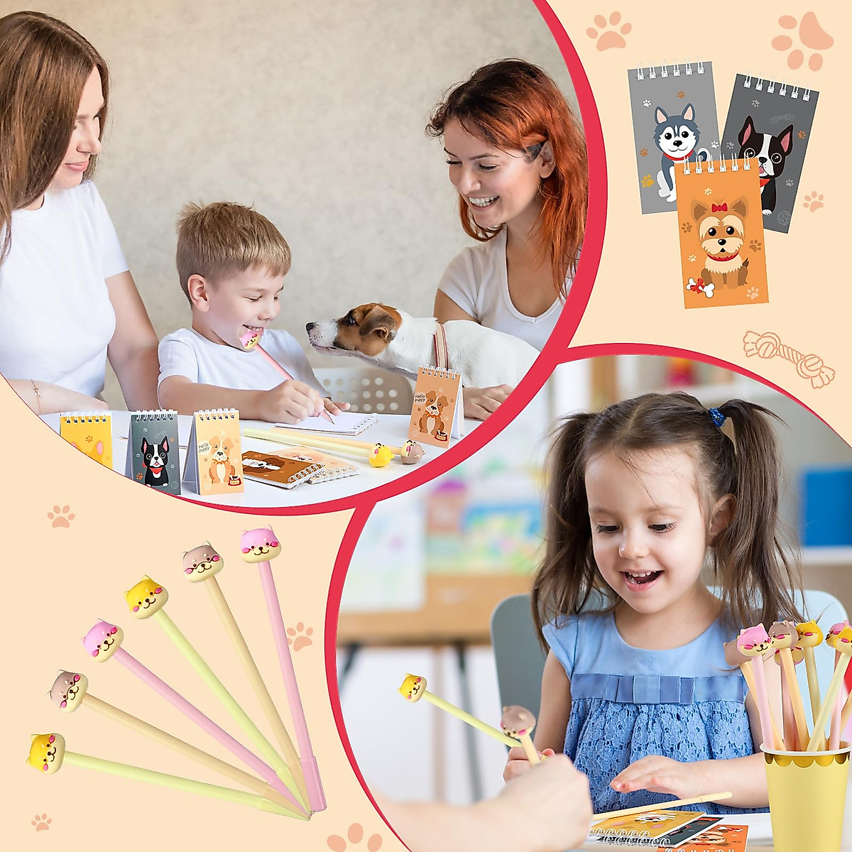 Yeaqee 48 Pcs Dog Party Favors Include 24 Dog Mini Notebooks for Kids 24 Dog Gel Ink Pens Puppy Themed Party Favors Bulk Animal Spiral Notepad Black Ink Pen for Pet Birthday Party Bags Classroom Prize