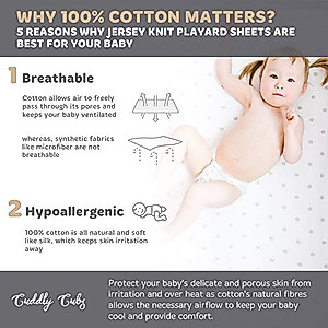 Cuddly Cubs Pack and Play Sheets Fitted – for Graco Pack n Play Playard – 2 Pack – Snuggly Soft Jersey Cotton Mini Crib Mattress Sheets Set for Baby Boy, Girl – Grey Polka Dots, Chevron