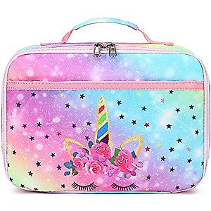 CAMTOP Kids Lunch Box Girls Boys Insulated Bag Reusable Lunch Containers Kit for School Travel Thermal Meal Boxs (Rainbow 1)