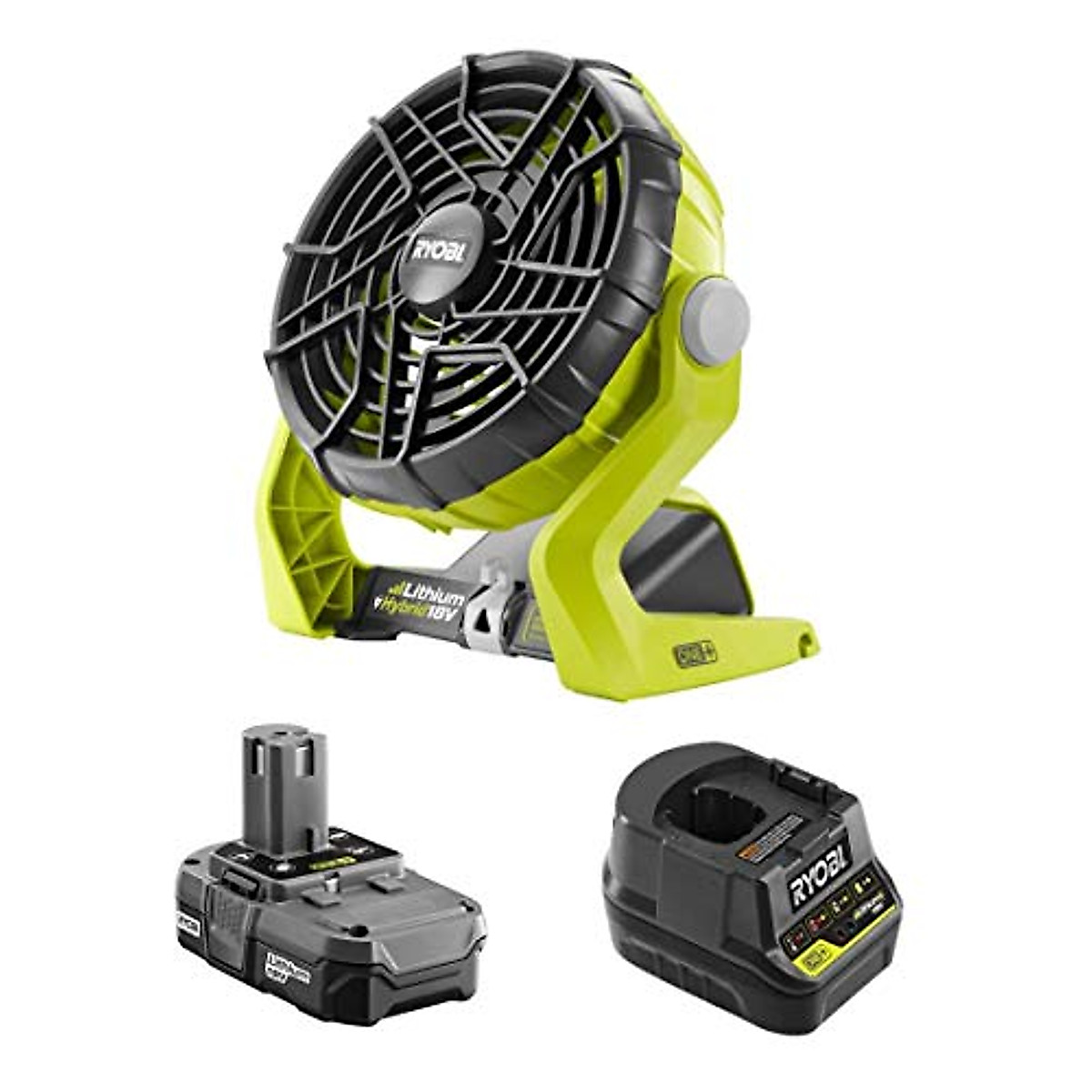 Ryobi 18-Volt ONE+ Hybrid Portable Fan(P3320) with P163 Lithium-Ion Battery(2.00Ah) and Charger