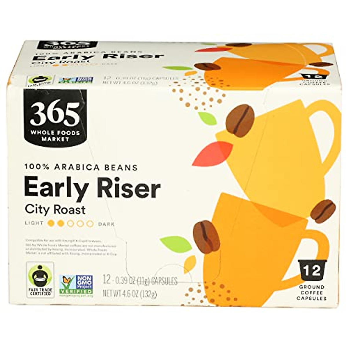 365 by Whole Foods Market, Coffee Early Riser City Roast Pods 12 Count, 4.6 Ounce