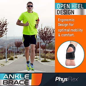 PhysFlex Ankle Brace - Compression Sleeve with Adjustable Strap & Comfy Ankle Support Perfect for Sprained Ankle, Achilles Tendon, Plantar Fasciitis & Sports - Ideal for Men & Women (1, Gray)