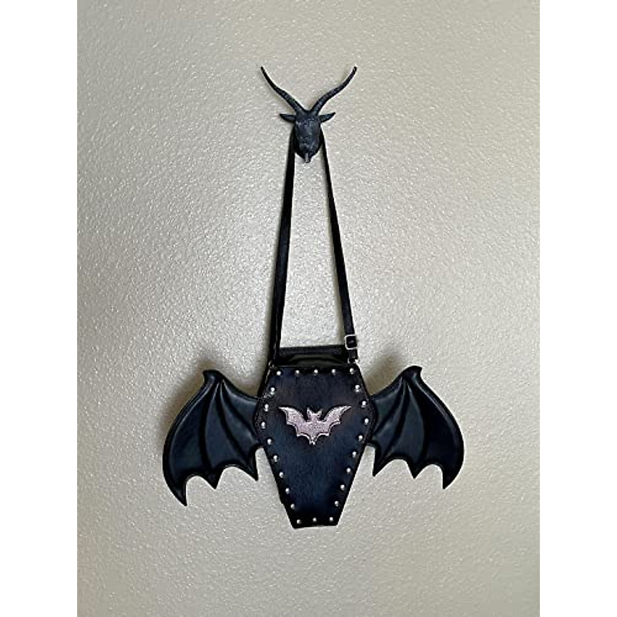 Set of 2 Black Cast Iron Baphomet Wall Hooks: Decorative Coat and Towel Rack, Each 6 Inches High, Easy Installation, Perfect for Spooky Gothic Home Decor