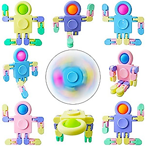 FIDWOD 8PCS Pop Fidget Spinner Toy- Transformable Sensory Robot Fingertip Toy - Party Favors Pack for Kids Adults - Stress Relief Autism Goodie Bag Stuffers - Birthday Gifts Prizes for Boys