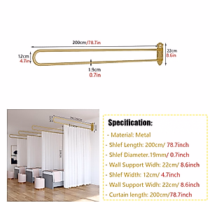 Premium Room Divider Curtain, Wall Mounted Partitions Rods Separator Bars with 2 M High Privacy Screens Drapes & Bracket, Hospital Office Panel Privacy Dividers (Color : B, Size : 1 Pack 78.7in/200c