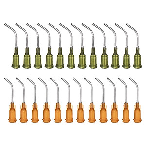 HARFINGTON 24pcs Blunt Tip Dispensing Needles 14G 15G 45 Degrees Bent Dispensing Tips 1" End Angled Dispenser Needle with Luer Elbow Blunt Needle for Oil or Glue Applicator, Olive, Amber
