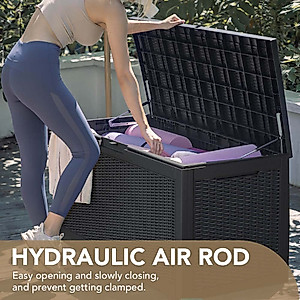 Devoko 100 Gallon Waterproof Large Resin Deck Box Indoor Outdoor Lockable Storage Container for Patio Furniture Cushions, Toys and Garden Tools (100 Gallon, Black)