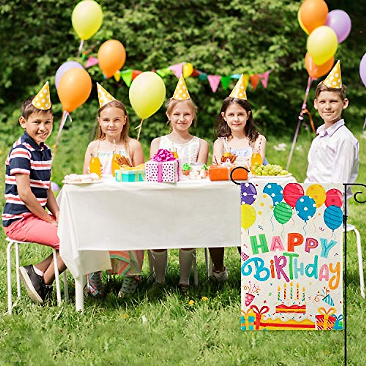 WATINC 2Pcs Happy Birthday Garden Flags Let’s Party Burlap Yard Signs Vertical Double Sided Readable Birthday Cake Banner Poster Party Decorations Supplies for Indoor Outdoor Lawn 12.3 x 18.5 Inch