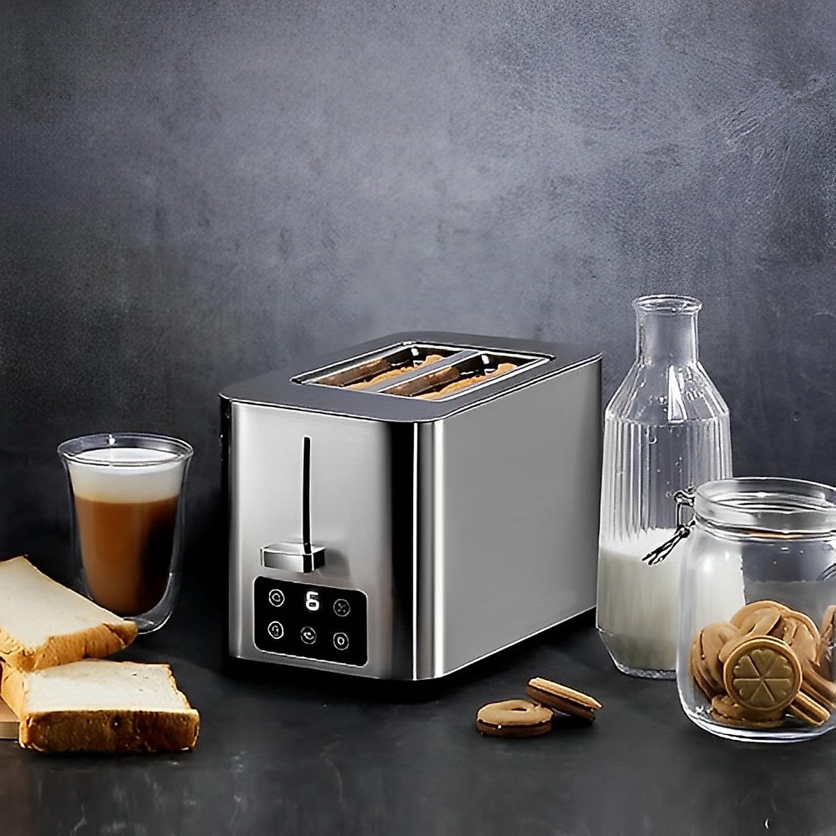 Bread Toaster 2 Slice w/LED Display & 6 Browning Setting - Full Touch Screen Toaster Oven - Stainless Steel Toaster Touchscreen - Fast Digital Toaster Oven with 2 Slice Toaster for Bagels & Breads