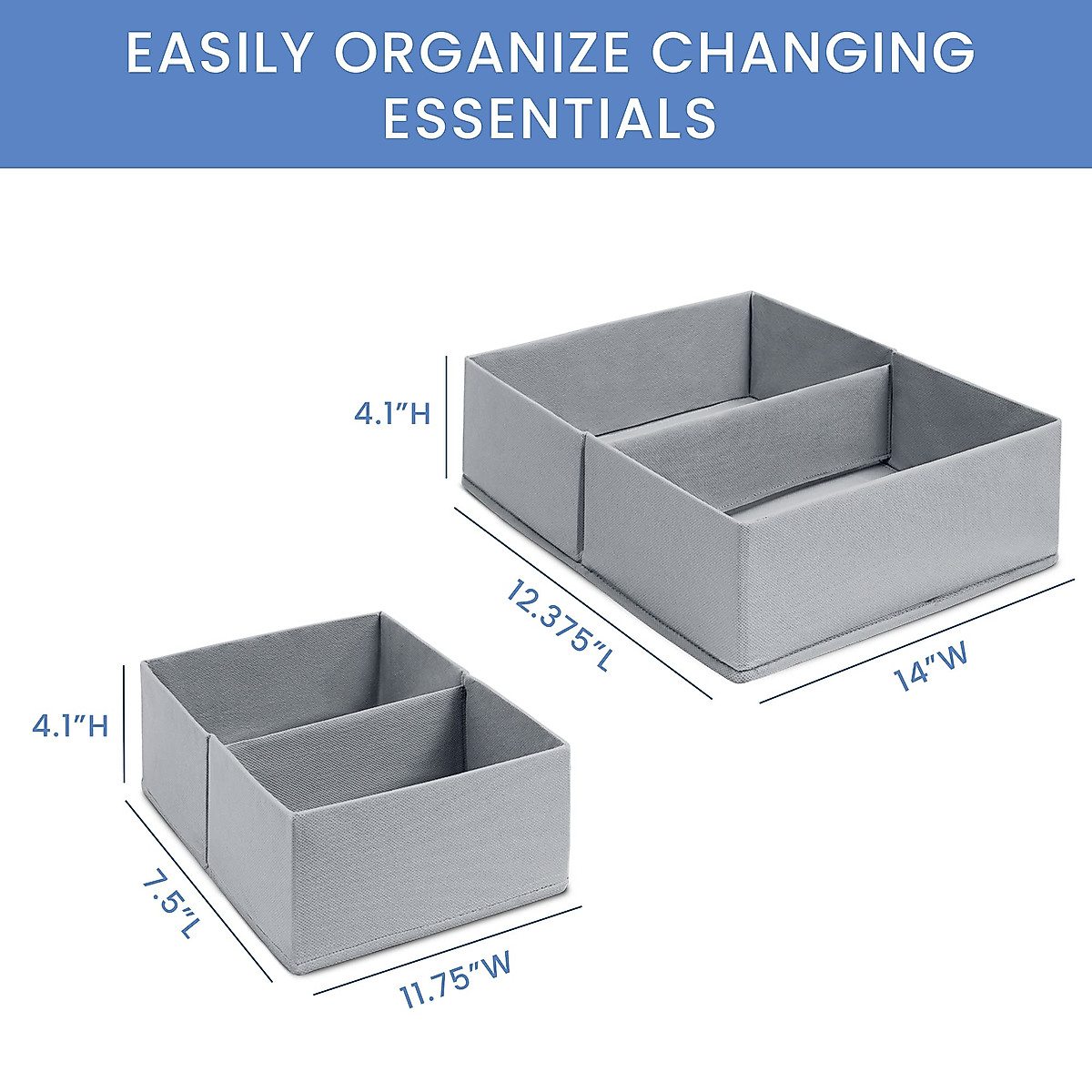 Delta Children 7-Piece Essential Changing Table Set - Newborn Baby Gift Set for Boys and Girls – Set Includes Changing Pad, Plush Changing Pad Cover, 3 Changing Pad Liners and 2 Storage Bins, Grey
