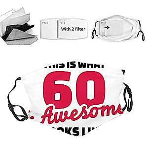 SARNFANS 60th Birthday Adult Reusable Face Mask,Birthday Party Words 60 Years Old Image,5-Ply Breathable Safety Unisex Adults Fashion Facial Face Masks for Women Men,Red Black and White