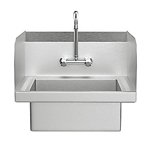 Bonnlo Upgraded Commercial Hand Wash Sink Stainless Steel Prep/Bar Sink with Side Splash Guard - Wall Mount Utility Sink Hand Washing Basin with Faucet for Commercial Restaurant RV Kitchen