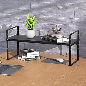 ARCCI Expandable Cabinet Shelf Organizers 2 Pack, Stackable Metal Pantry Storage Shelves Rack, Adjustable Kitchen Counter Shelf for Cabinets, Countertop, Cupboard Organizers and Storage, Black