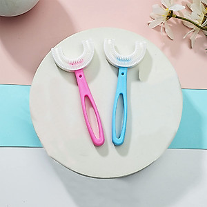 QPEY 2 Pcs Kids U- Shaped Toothbrush, Soft Silicone Brush Rounded Kids U Shape Toothbrush for Cleaning Teeth