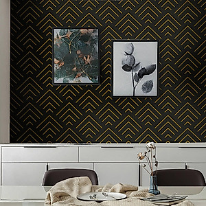 Heroad Brand Peel and Stick Wallpaper Black and Gold Wallpaper Geometric Wallpaper Black and Gold Contact Paper Self Adhesive Removable Wallpaper for Cabinets Waterproof Thicken Vinyl 78.7"x17.3"