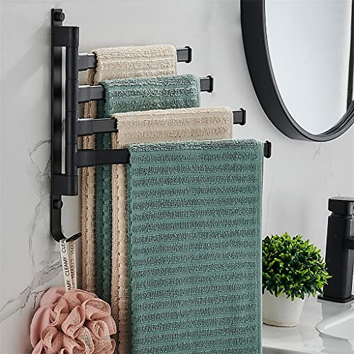 CHUNYU Bathroom Aluminum Towel Rack Rail Holder Black Swivel Rotating Hand Towel Bars Racks Wall Hanger Fixture Space Saving Hardware (Color : 4, Size