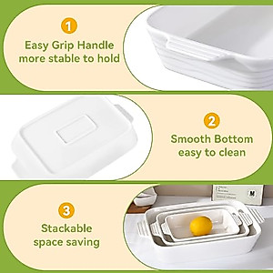 Baking Dish for Oven Casserole Dishes Bakeware Set With Ramekin Ceramic Lasagna Pan 9×12.8 Inch Large Deep Baking Dishes Rectangular Non-Stick Baking Pans for Kitchen Baking and Roasting White