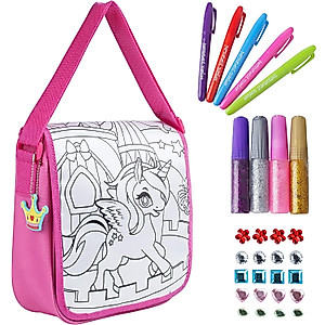 Dazmers Magical Unicorn Stuffed Animals Gift Set - 15" - Plush Unicor with Pink Sunglasses, Purse, Sparkling Gem Stones, Glitter, and 5 Markers - Perfect for Girls Who Love Unicorns, Stuffed Plushie