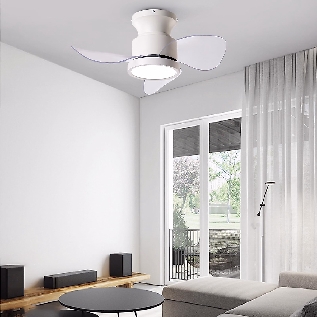 Roomratv Ceiling Fans with Lights 22 inch Quiet Ceiling Fan Large Airflow Remote Control 3 Color Temperature for Bedroom Kitchen Dining Room Patio（White）