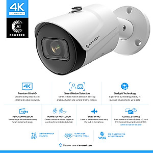Amcrest 2-Pack UltraHD 4K (8MP) Bullet POE IP Camera, 3840x2160, 98ft NightVision, IP67 Weatherproof, 125° FOV, Supports up to 256GB MicroSD Recording, White (2PACK-IP8M-2496EW-AI-V3)