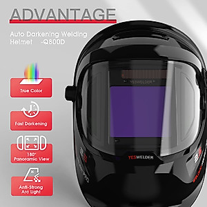 YESWELDER Large Viewing True Color Solar Powered Auto Darkening Welding Helmet with SIDE VIEW, 4 Arc Sensor Wide Shade 4/5-9/9-13 Welder Mask for TIG MIG ARC Grinding Plasma LYG-Q800D