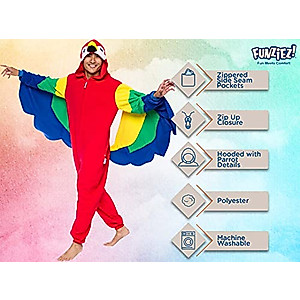 Funziez! Slim Bird Adult Onesie - Peacock Halloween Costume - Plush Parrot One Piece Cosplay Suit for Adults, Women and Men