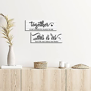 Kas Home Farmhouse Wall Decor - 2 Pieces This Is Us & Together Rustic Canvas Wall Art for Home Inspirational Print Bedroom Decor Plaque Hanging Decorations for Living Room (5.5 x 16.5 inch, White - 2 Pieces)