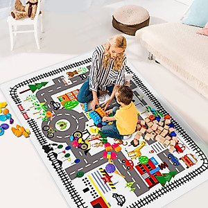 LTKOUGFAM Kids Rug City Life Playmat Play Carpet for Playing Cars Toy, Kids Baby Play Mat for Floor, Educational Road Traffic Floor Area Rug, Kids Rugs for Playroom Room Bedroom (78.7X 59 Inch)