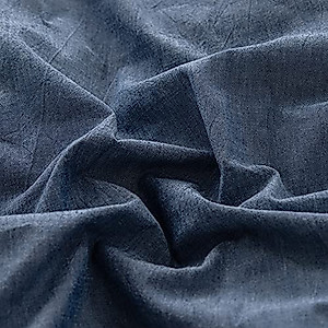 FACE TWO FACE Bedding Duvet Cover Set 3 Pieces 100% Washed Cotton Duvet Cover Linen Like Textured Breathable Durable Soft Comfy (Queen, Denim)