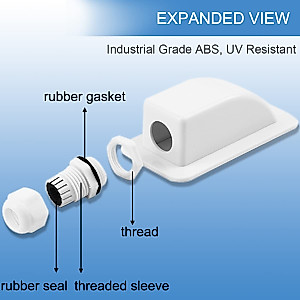 DKARDU Cable Entry Gland Solar Single Port Waterproof Housing Cable Duct ABS IP68 3-12mm for RV Boats, 2 PCS Solar Panel Wiring Mounting Brackets for Motorhomes Campervans Caravans, White