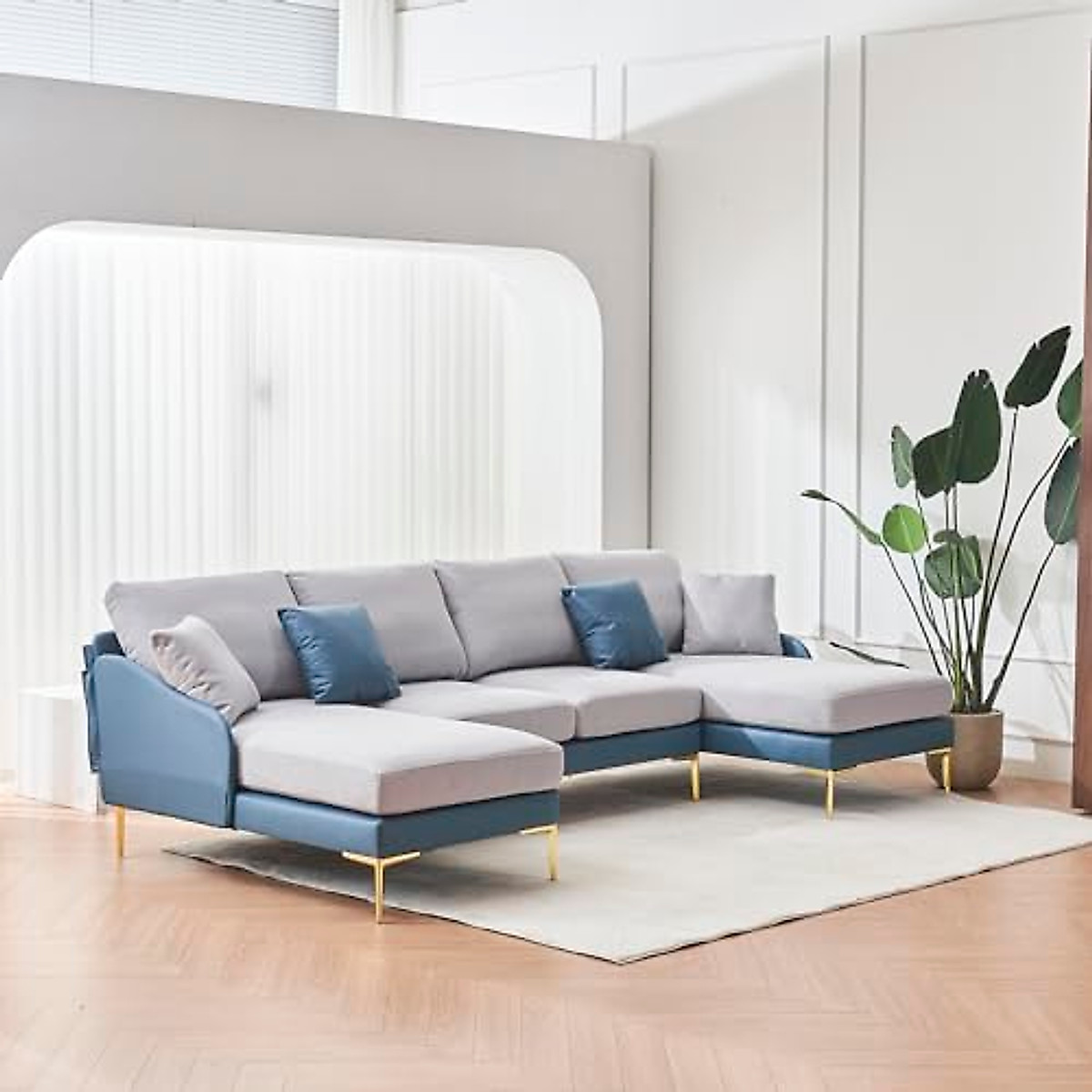 HANLIVES 108.5 Inch 4-Seat Sofa Couch,Modern Fabric U Shaped Living Room Furniture Set with 4 Throw Pillows,Upholstered 4 Seater Sectional Sleeper Sofa with Thicken Foam for Bedroom Office Apartment