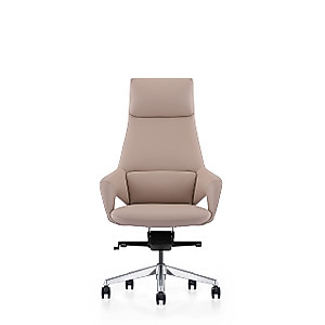 Limari Home Melrost Collection Modern High Back Adjustable Leather Executive Office Chair, Beige, Silver