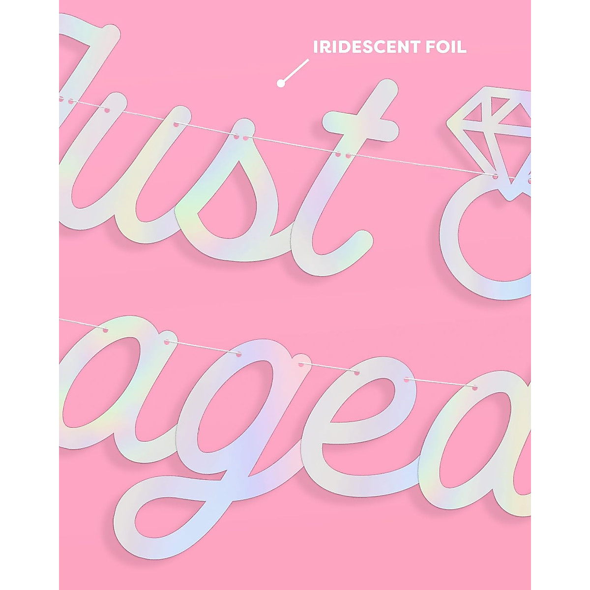 xo, Fetti Just Engaged Iridescent Foil Banner - 5 Ft. | Engagement Party Decoration, Diamond Ring Proposal Decor, Bachelorette Backdrop, Bride To Be Photobooth, Bridal Shower Supplies