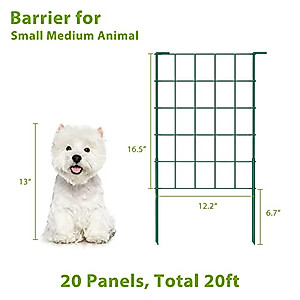OUSHENG 20ft Green Garden Fence for Dog Pet, Easy Assembly Decorative Fencing Rustproof Metal Wire Panel Border for Outside, Small No Dig Animal Barrier for Yard Outdoor, Grids