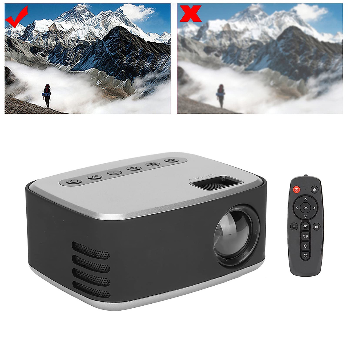 1080P Full HD Video Projector, Mini Projector Portable with Remote Control, Smart Projector for Home Theater Outdoor Movies, Compatible with TV Stick, HDMI, USB, AV, 100‑240V (US