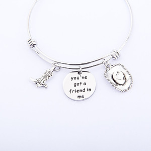 Lywjyb Birdgot Best Friend Bracelet Gift You've got a friend in me Engraved Charm with Boot and Cowboy Hat Gift for Her (Silver)