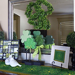 WAZZIT St. Patrick's Day Cotton Table Runner Decorative - Holiday Table Setting Decor Single Layer 13x70inch Traditional Shamrock Irish Decor Retro Geometric