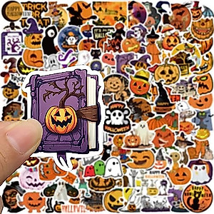 100PCS Non-Repeating Halloween Pumpkin Theme Stickers, Vinyl Waterproof Holiday Party Stickers, Holiday Gifts for Kids and Youth Adult Teens, for Water Bottle, Laptop, Skateboard, Luggage, Arts and Crafts, Party Favors