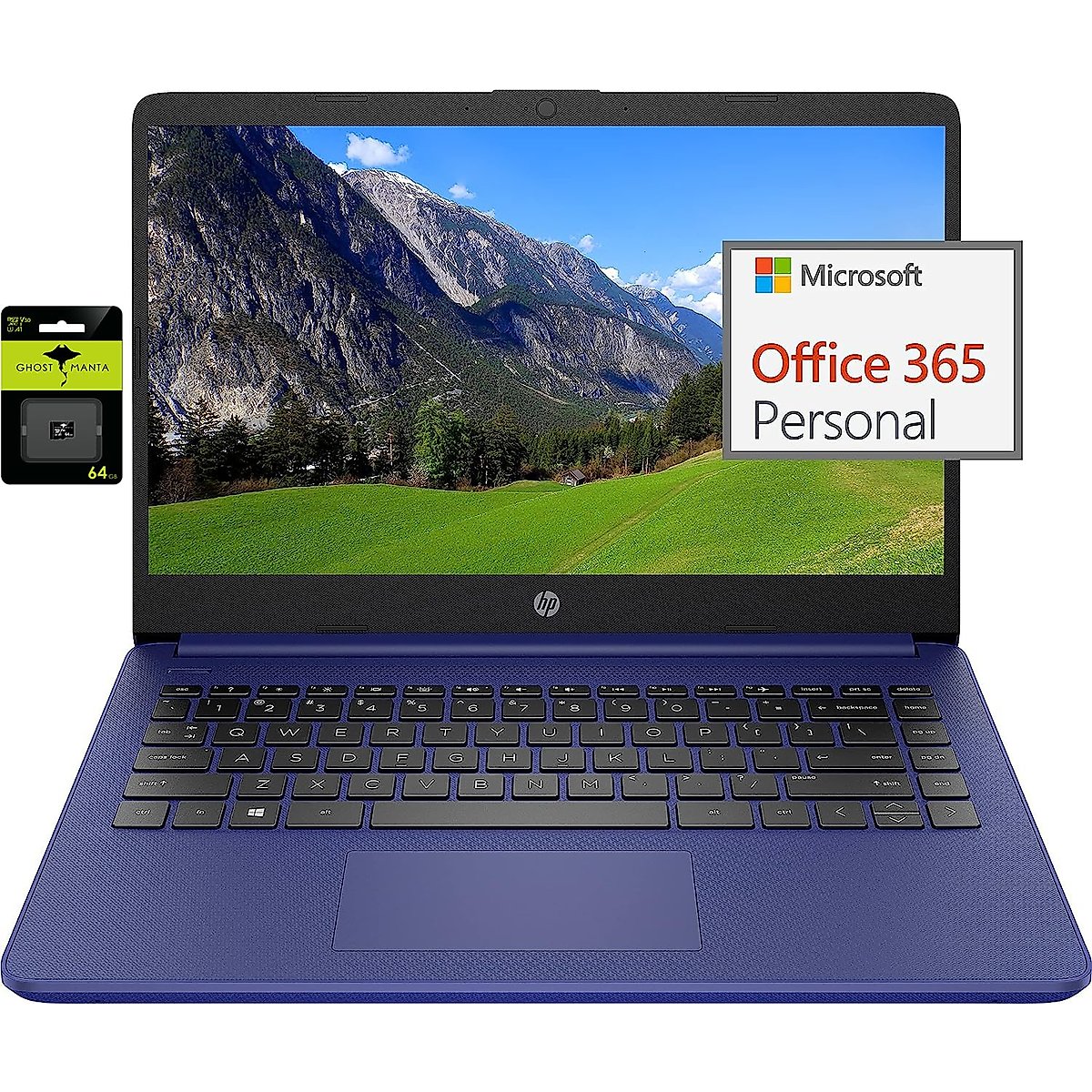 HP 14" HD Laptop Newest Stream, Intel N4000 Series Processor, 16GB DDR4 RAM, 64GB eMMC, WiFi, Bluetooth, HDMI, Webcam, USB Type-A&C, w/GM Accessory
